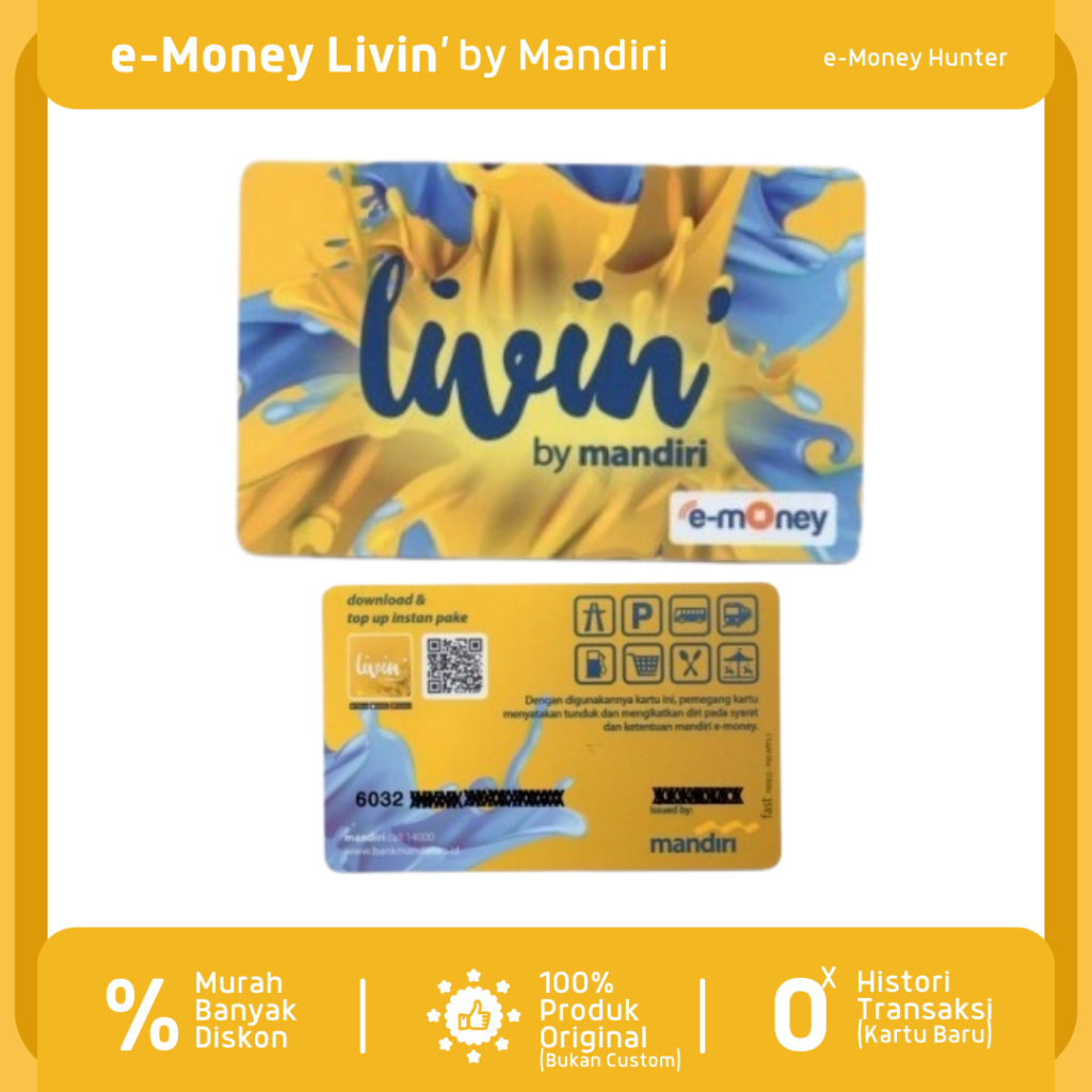 Jual Kartu Perjalanan e-Money Livin' Warna Kuning LANGKA Original eToll ...