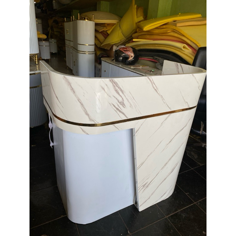 Jual Meja Resepsionis Meja Kasir Estetik Set Lampu LED Meja HPL motif ...