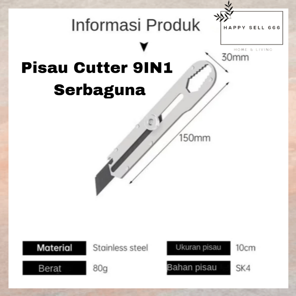 Jual HPSELL Pisau Stainless Steel Super Tajam Pisau Cutter 9IN1 ...