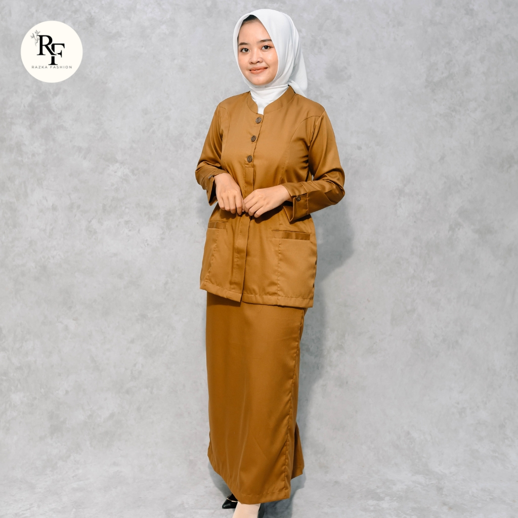 Jual Razka - Setelan Seragam Dinas PNS/P3K Pemda Wanita Khaki Tua Model Saku Bawah Terbaru 2025 ...