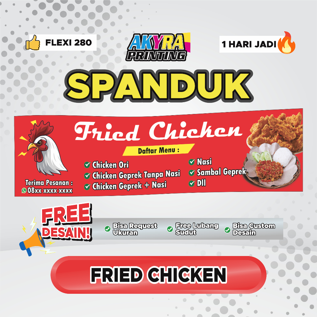 Jual Spanduk Banner Fried Chicken Ayam Crispy Geprek | COD Bahan F280 ...