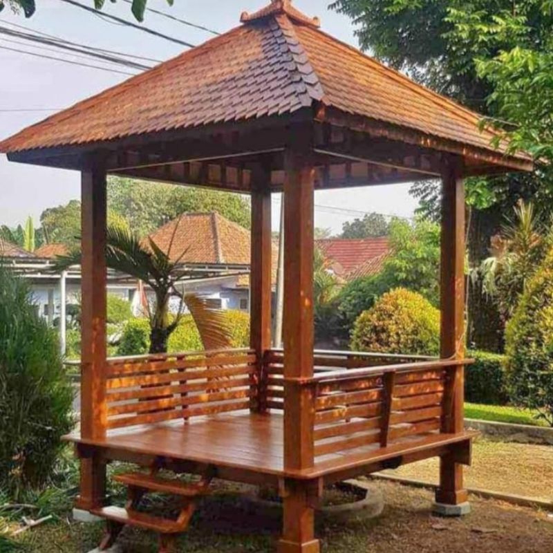 Jual Gazebo kayu jati gazebo minimalis gazebo taman 200x200cm | Shopee ...