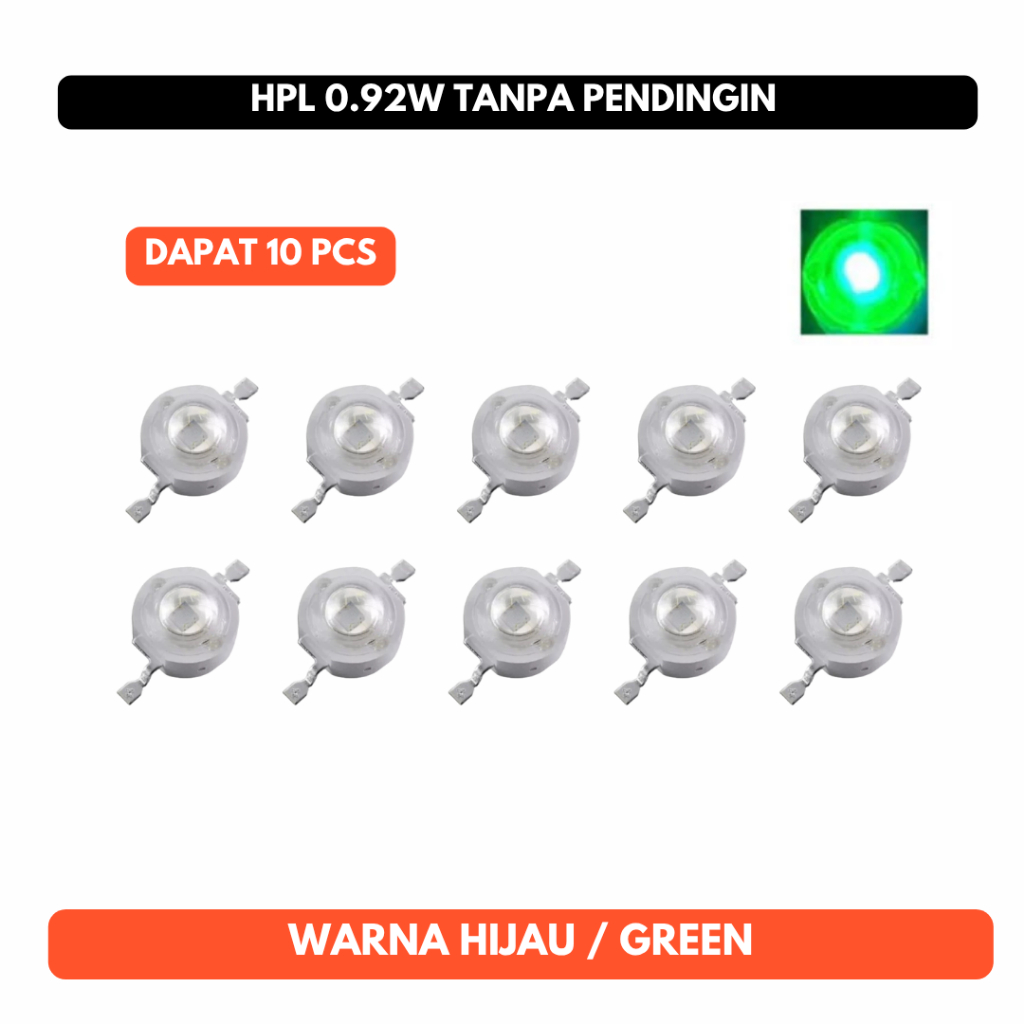 Jual Lampu HPL 0.92W 10 Pcs Hijau High Power LED Green 0.92Watt 0.92 W ...