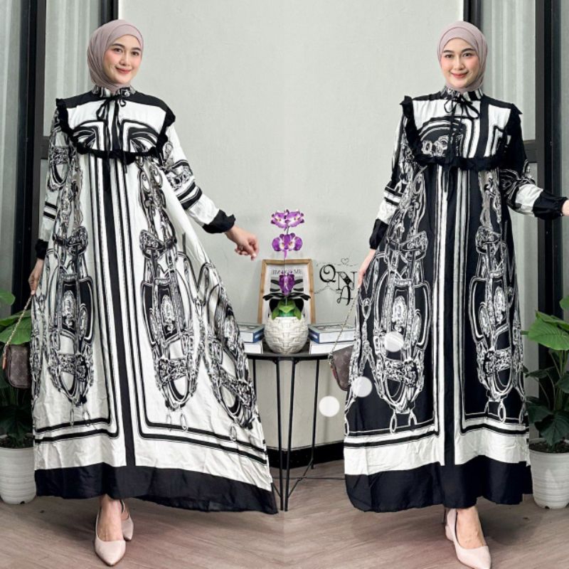 Jual Gamis Rayon Premium Motif Aksen List Tali Pita Gamis Busui ...