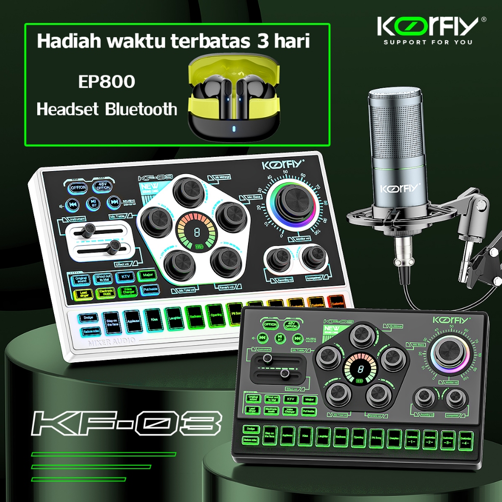 Jual KOORFLY KF03 SoundCard 48V cahaya RGB mic Mixer Bluetooth sound ...