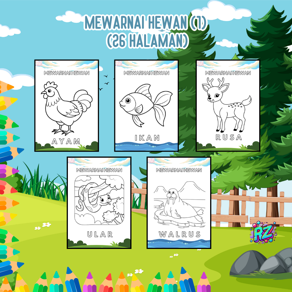Jual Worksheet Mewarnai Anak - Tema Hewan & Buah | Shopee Indonesia