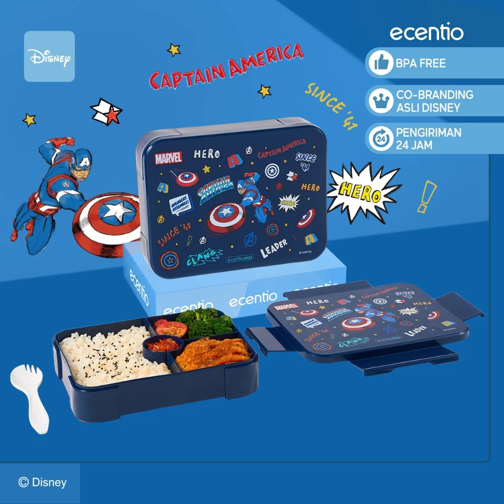 Jual ECENTIO Lunch Box Set Anak Anti Tumpah 4 Grid Tempat Makan Marvel ...
