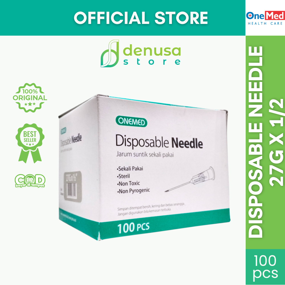 Jual OneMed Needle Sekali Pakai 27G x 1/2 | Jarum Steril Medis 1 Kotak ...