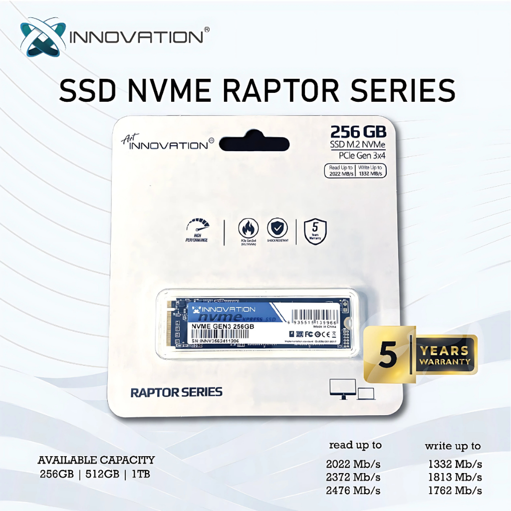 Jual SSD NVMe M.2 INNOVATION Raptor Gen 3x4 – 256GB 512GB 1TB – Untuk ...