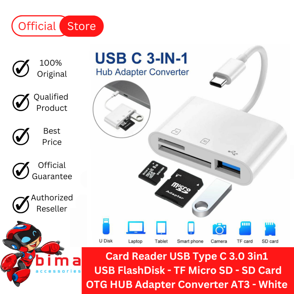 Jual OTG Card Reader USB HUB Type C 3 in 1 3.0 USB FlashDisk TF Micro ...