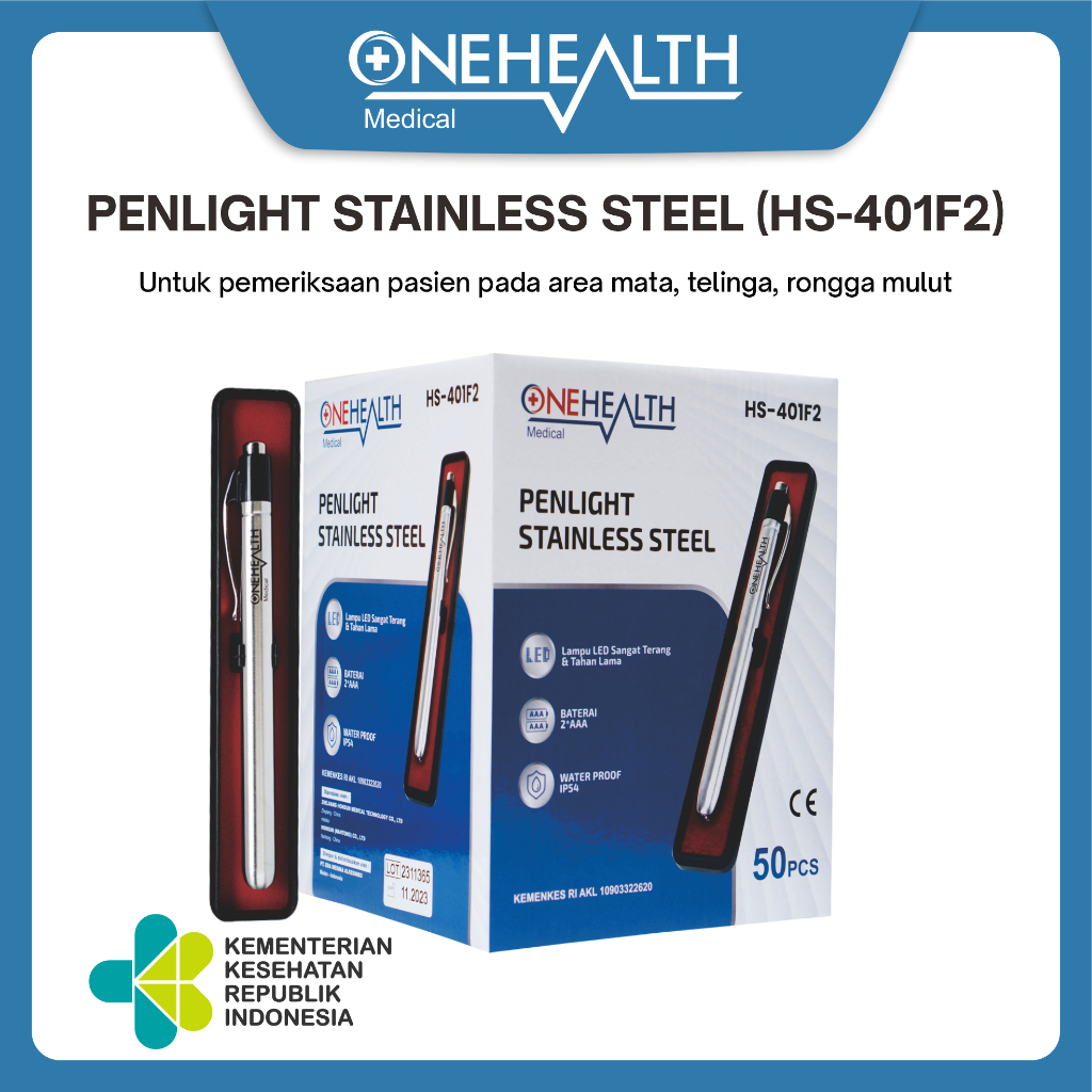 Jual Onehealth Penlight Stainles HS-401F2 Senter Medis Alat Pemeriksaan ...