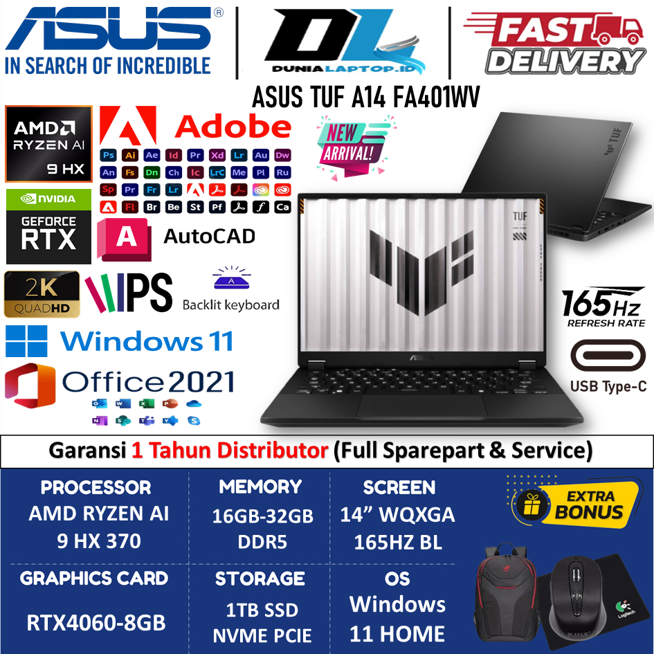 Jual Asus TUF A14 FA401WV Ryzen AI 9 HX370 RTX4060 16GB DDR5 2TB 14.0 ...