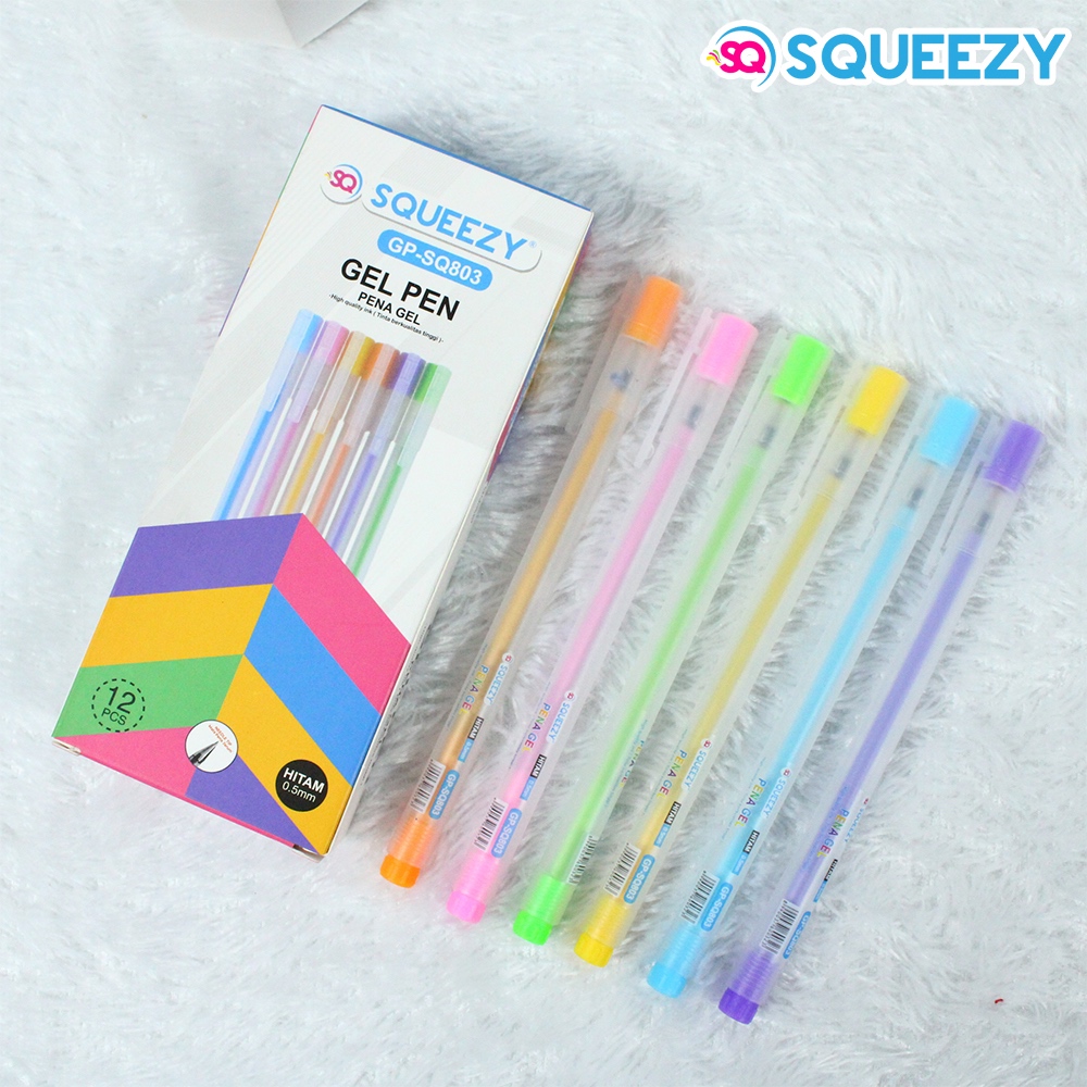 Jual Pulpen Gel Pen Squeezy 0.5mm Tinta Hitam GP-SQ803 (1Pack Isi 12Pcs ...