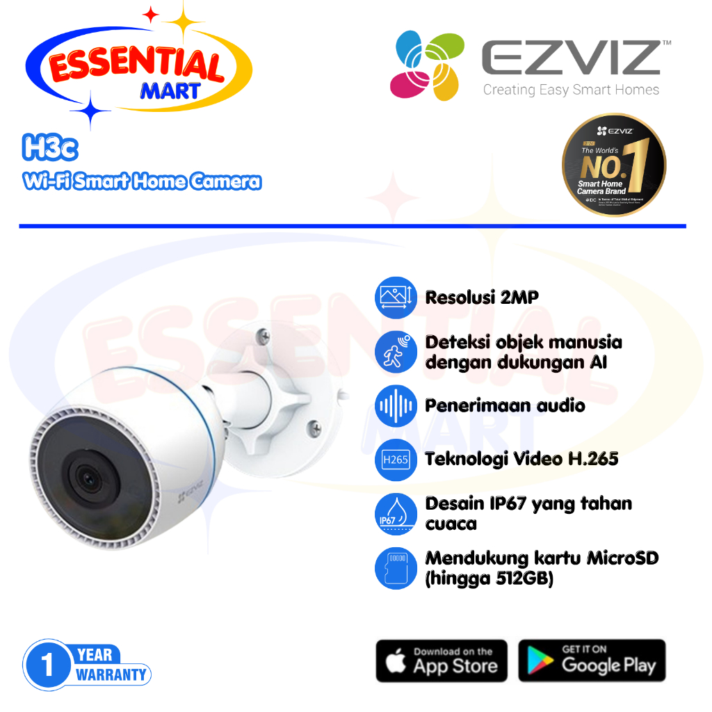 Jual CCTV EZVIZ H3C 2MP Smart Home IP Camera Infrared / Color Outdoor ...