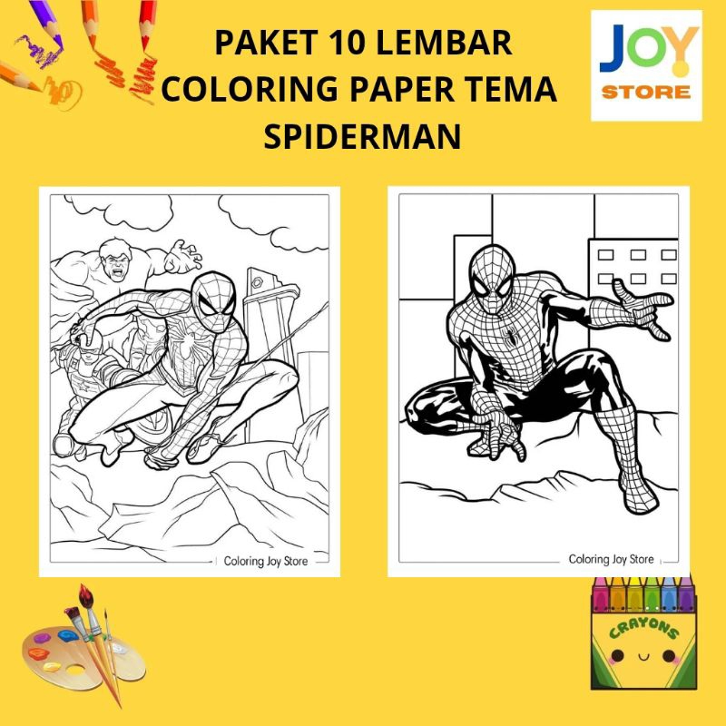 Jual PAKET 10 Lembar Kertas Gambar Mewarnai Tema - Spiderman / Marvel ...