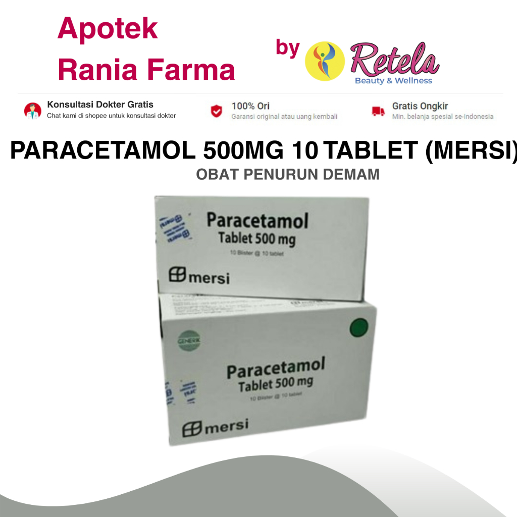 Jual PARACETAMOL 500MG 1 STRIP 10 TABLET (MERSI) | Shopee Indonesia