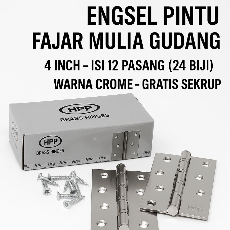 Jual Engsel Pintu HPP 4 Inch Chrome - Isi 12 Pasang (24 Biji) + Sekrup ...