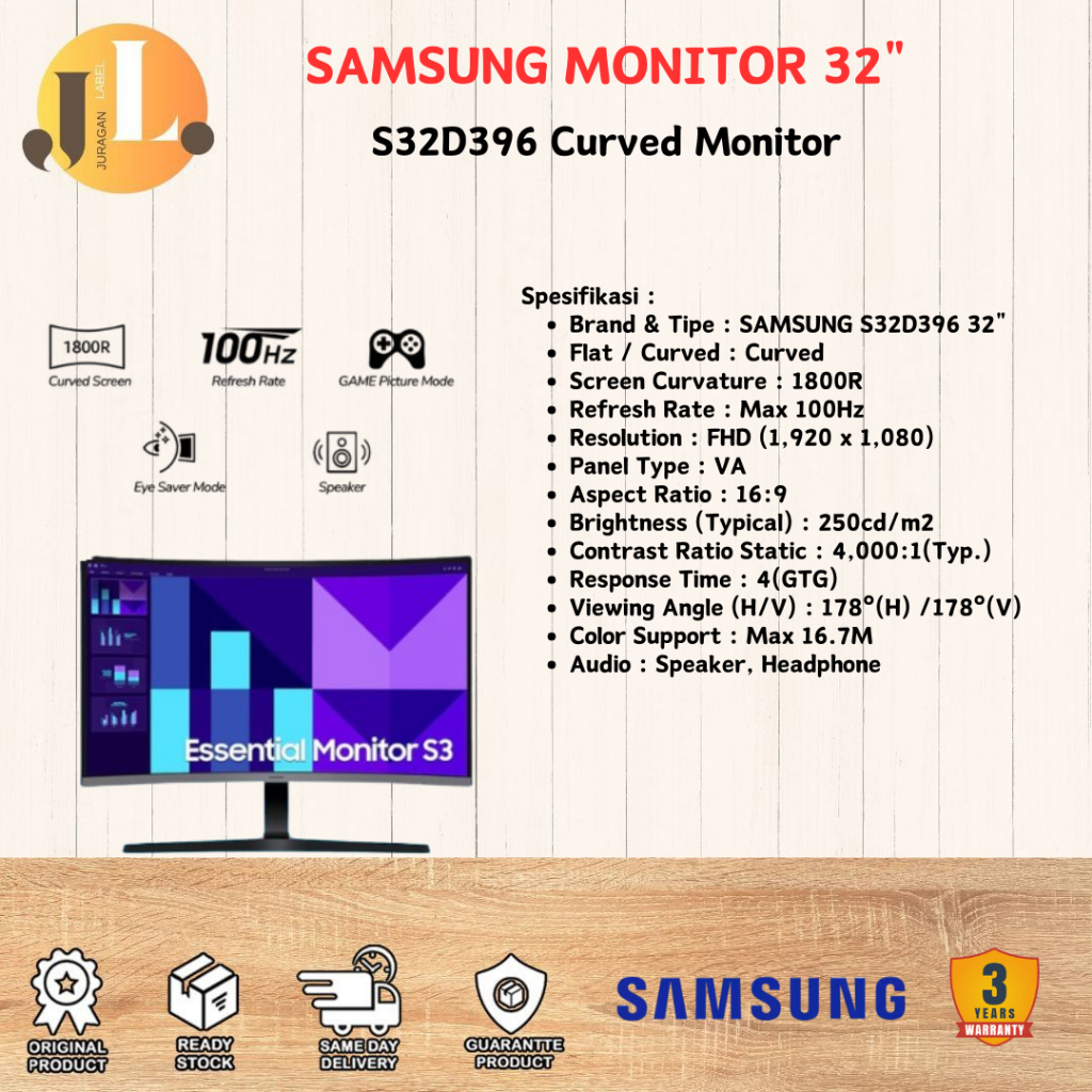 Jual 32" Inch Curved Monitor LED SAMSUNG ESSENTIAL S3 S39GD S32D396 ...