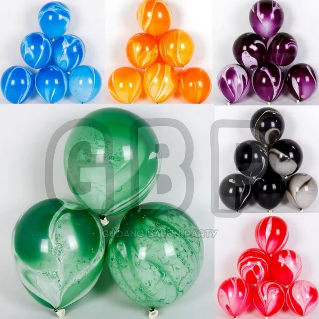 Jual Balon Latex Motif Marble 12 inch - 3.2gr (Merah, Hijau, Biru, Oren ...