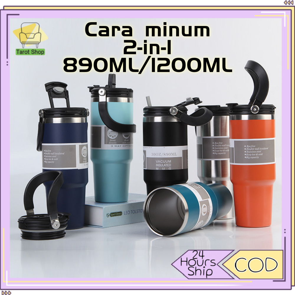 Jual 890ML/1200ML Tumbler Premium Portable Handle Cara 2in1 Bottle Vacuum Car Termos Stainless ...