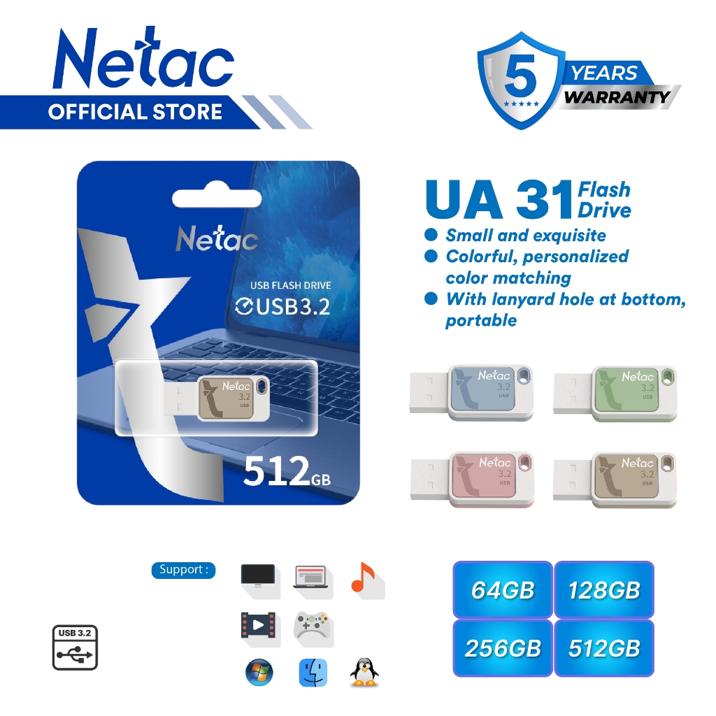 Jual Netac Flashdisk UA31 USB 3.2 Flash Drive 64GB/128GB Flash Disk ...