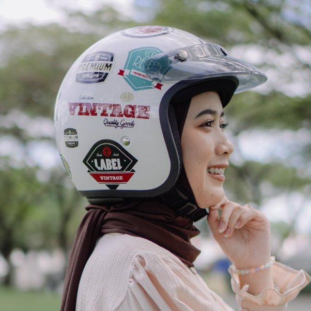 Jual Helm Rsix Retro Bogo Motif Vintage Club Cepol Hijab Friendly Helem ...