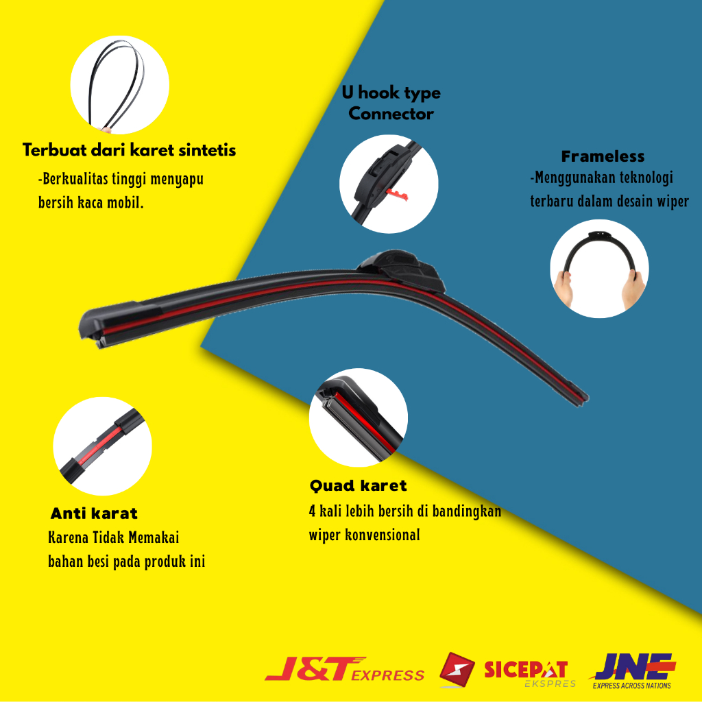 Jual Wiper Mobil Quad Blade Suzuki Karimun Wagon / Frameless 1 Set Kiri dan Kanan Model 4 Karet ...