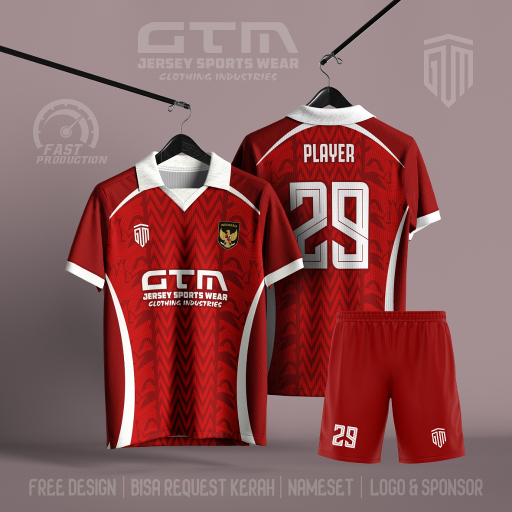 Jual Jersey Bola futsal full Printing Red Wave Kerah Retro ~ Free custom Design 034 | Shopee ...