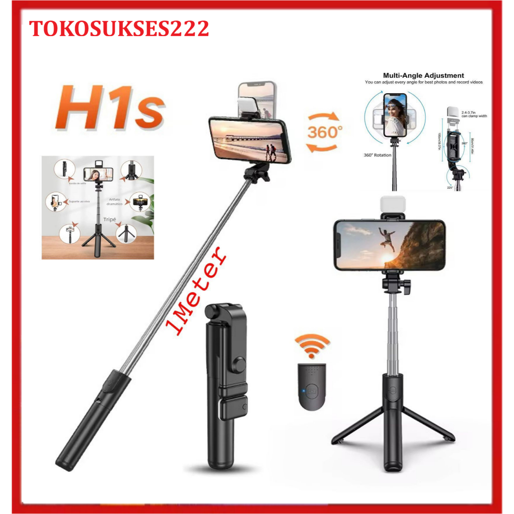 Jual Tongsis Tripod Bluetooth Lampu H1S 1 Meter Tongsis Lampu Selfie ...