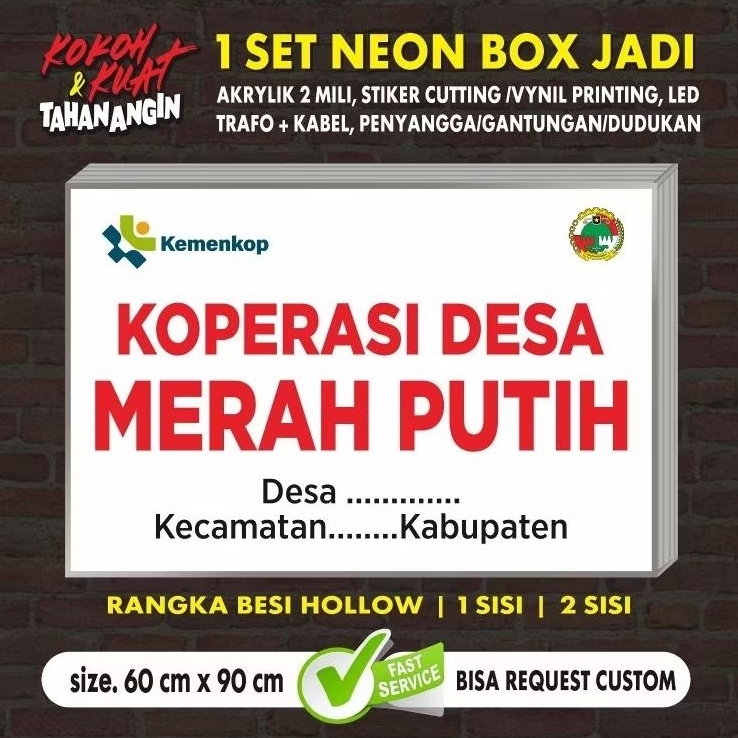 Jual NEON SIGN BOX KOPERASI DESA MERAH PUTIH RANGKA BESI DAN FRAME ...
