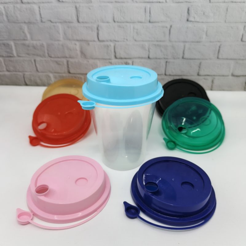 Jual CUP Gelas PP Injection 12oz Datar 380ml + Tutup Bening Hitam Putih ...