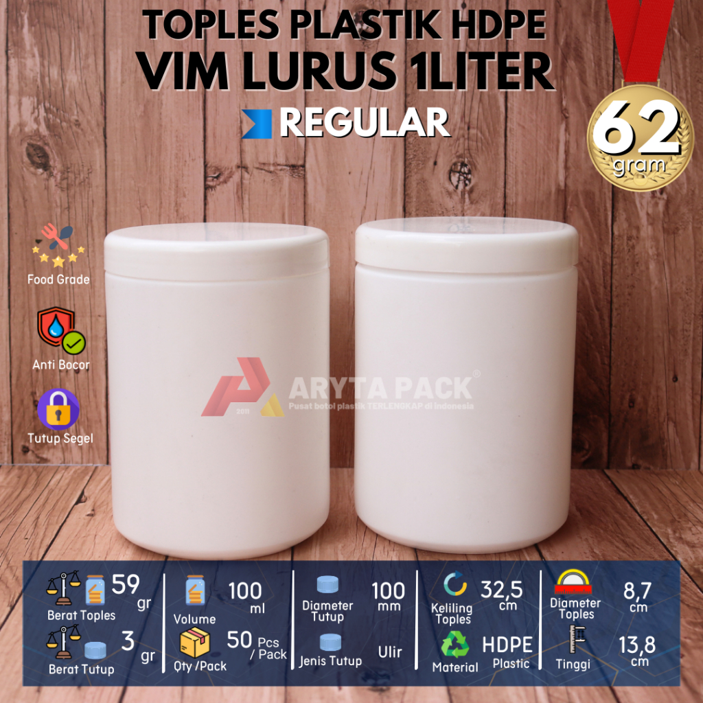 Jual Toples plastik HDPE 1liter 1000ml vim lurus tutup ulir - GROSIR ...
