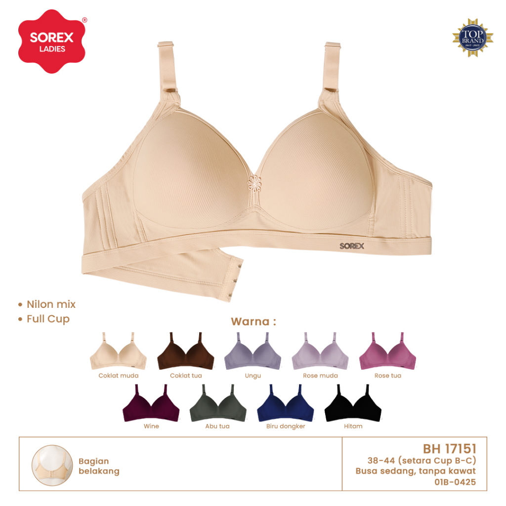 Jual Sorex Bra Tanpa Kawat Cup B-C Kait 3 Full Cup Busa Sedang BH 17151 ...