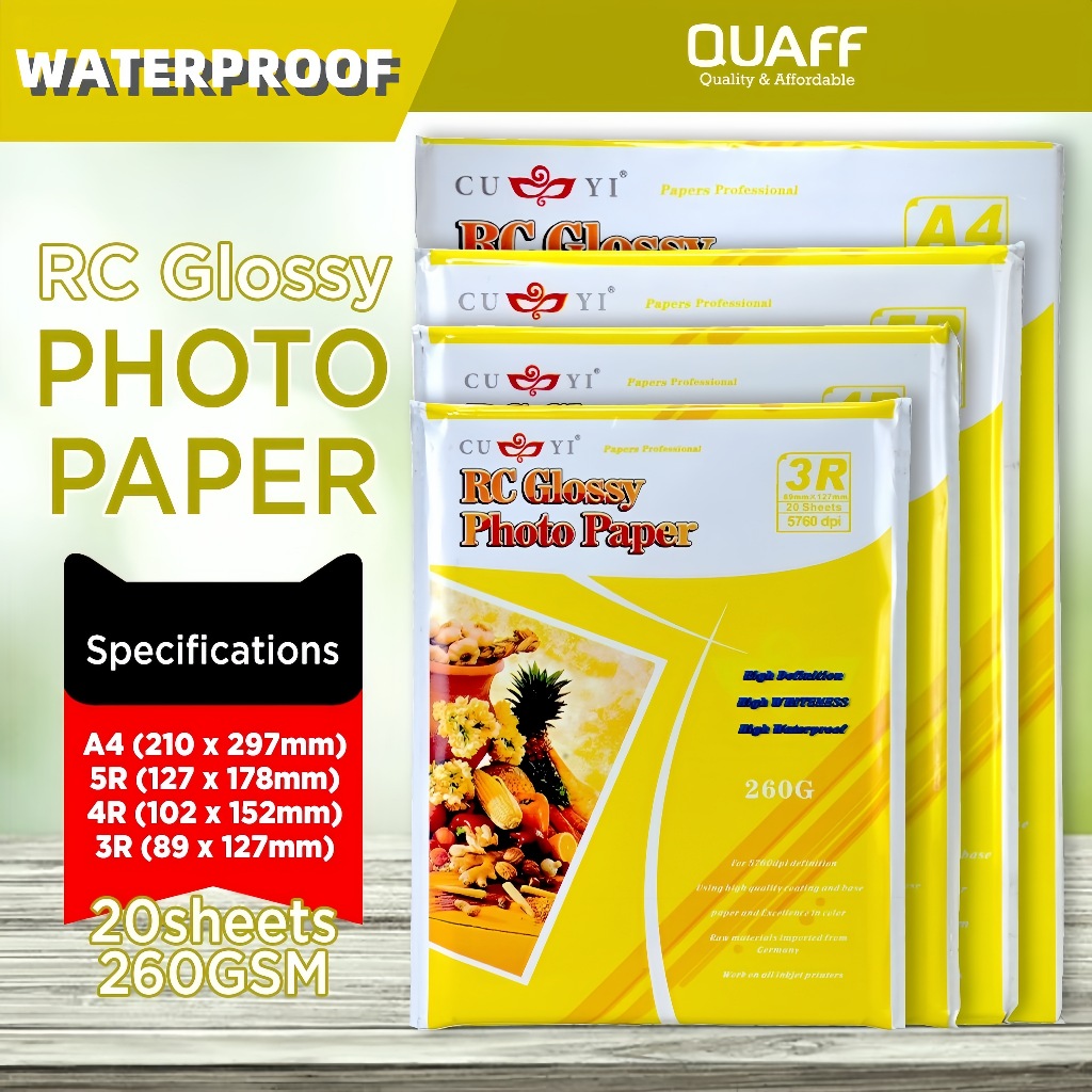 Jual 20pcs Kertas Foto A4 5R 4R 3R RC High Glossy Tahan Air Photo Paper ...