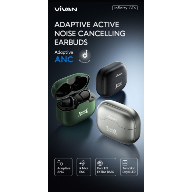 Jual TWS VIVAN Adaptive ANC ENC Infinity GT6 Dual EQ Bass Gaming Mode ...