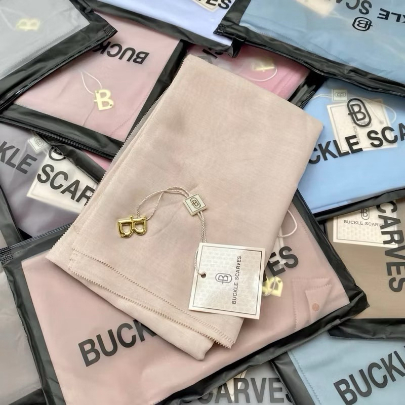 Jual (FREE POUCH) JILBAB SEGIEMPAT BUCKLE SCARVES POLOS LC LABEL BESI ...