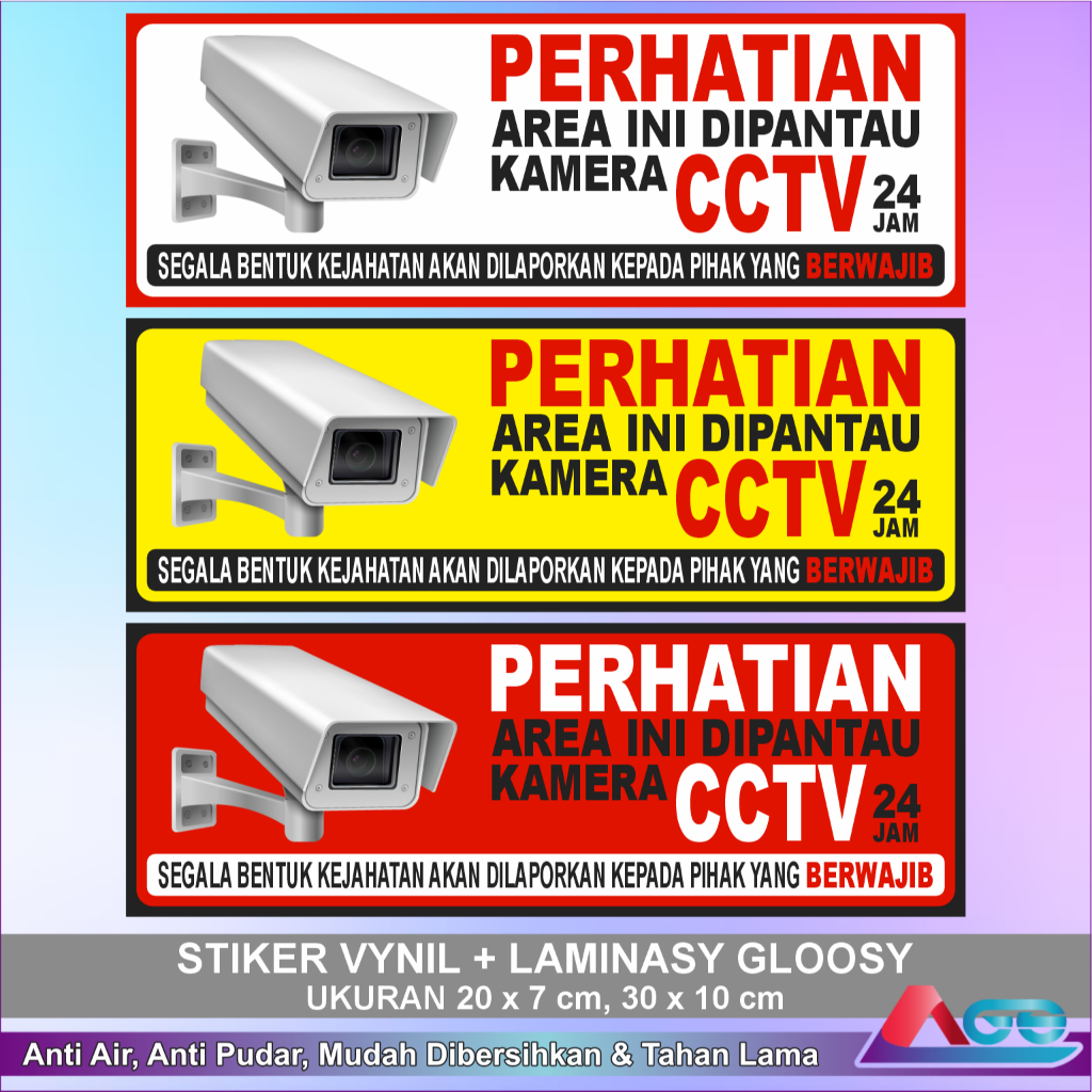Jual Stiker Tanda Kamera CCTV Area Toko 24 Jam Vynil Laminasy Glossy ...