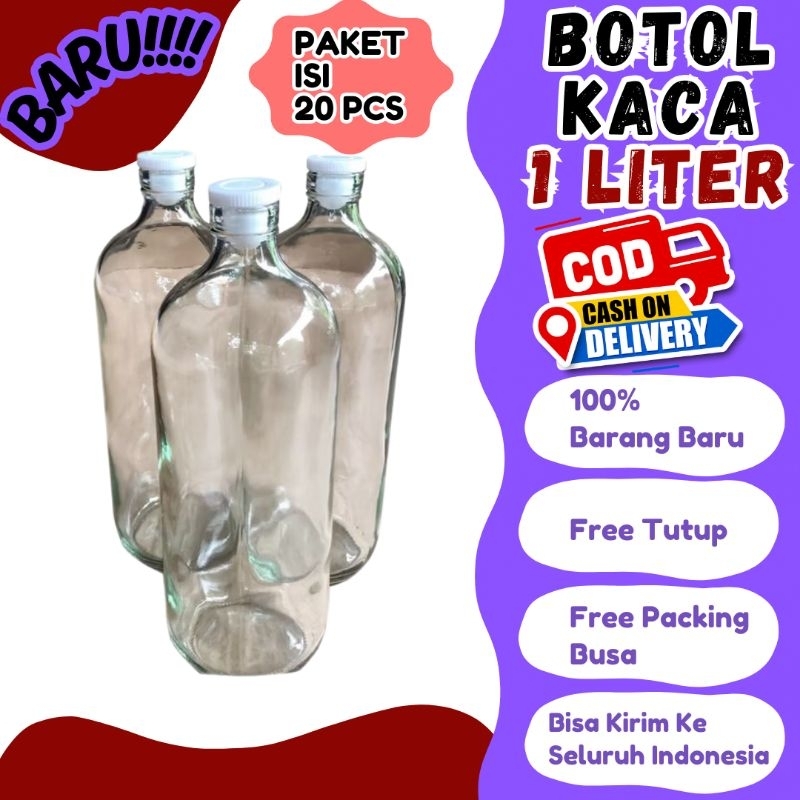 Jual Paket 20 Botol kaca 1 liter/Botol jamu/Botol bensin eceran ...