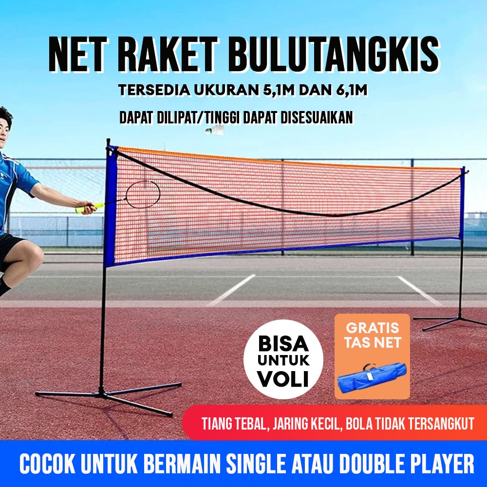 Jual BBAK Net Badminton/Bulutangkis Portable Ukuran 5.1M & 6.1M Tinggi ...
