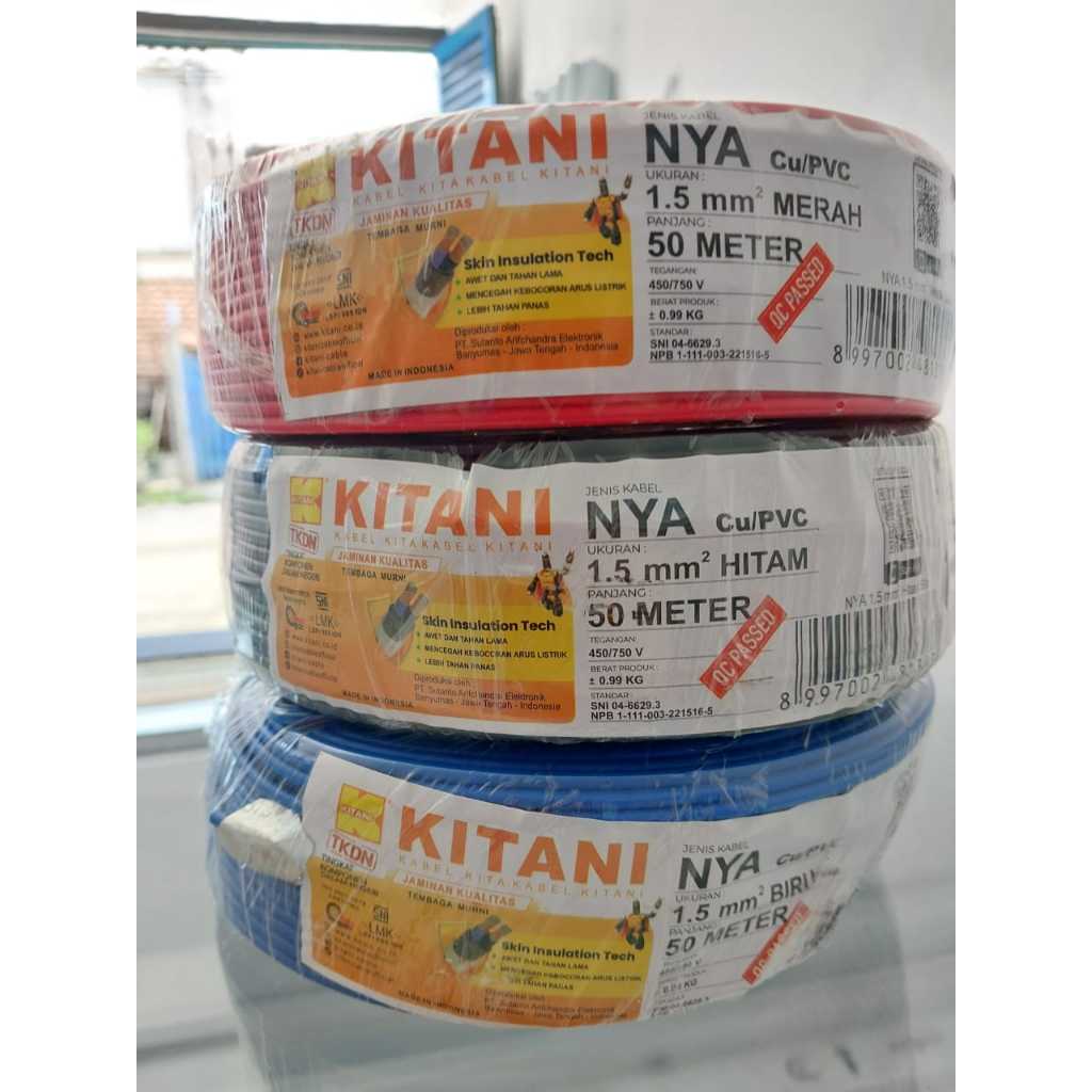 Jual Kabel Kawat Tunggal Kitani 1x1,5 50 Meter 3 Warna | Shopee Indonesia