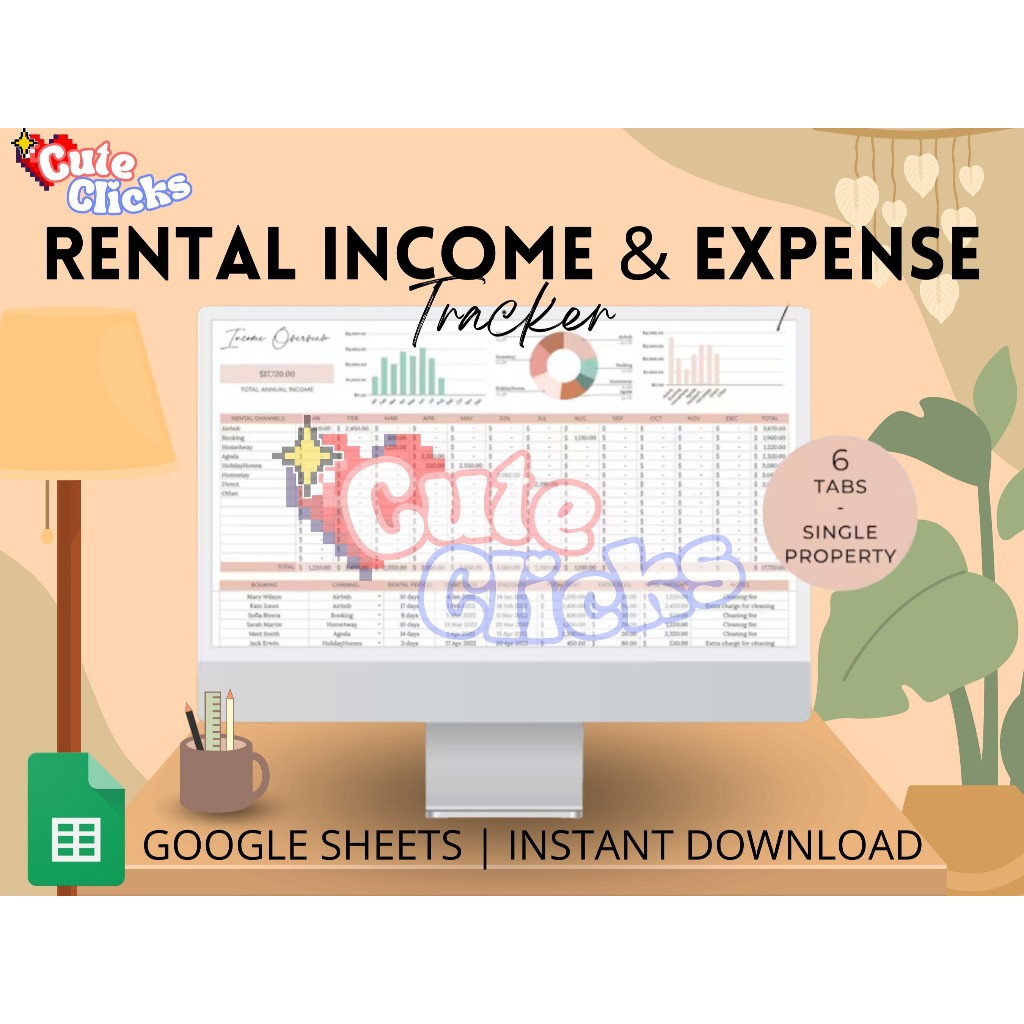 Jual Rental Income & Expense Tracker Rental Tracking Spreadsheet Property Manager Expense Log ...