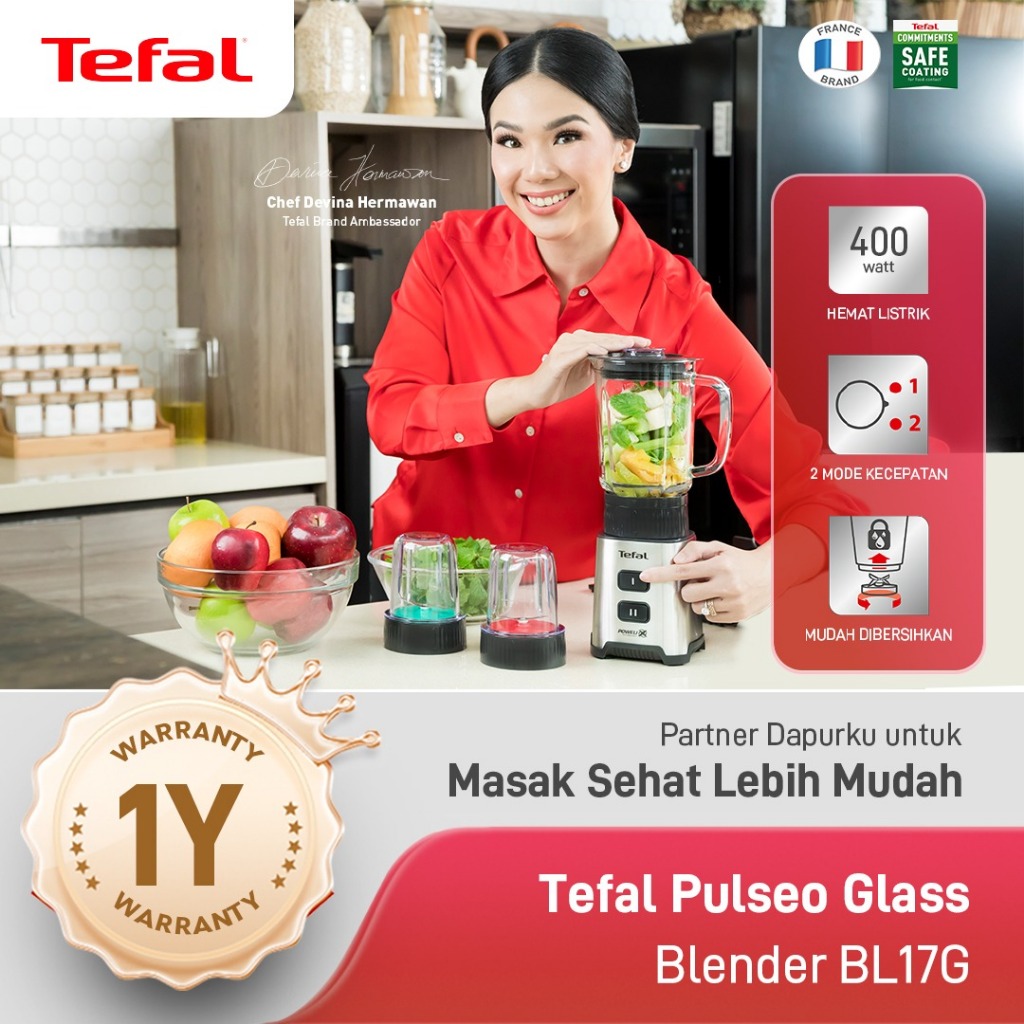 Jual [FREE WOKPAN] Tefal Blender Pulseo Glass Kaca 1L / 4 Mata Pisau dan Chopper / Low Watt ...