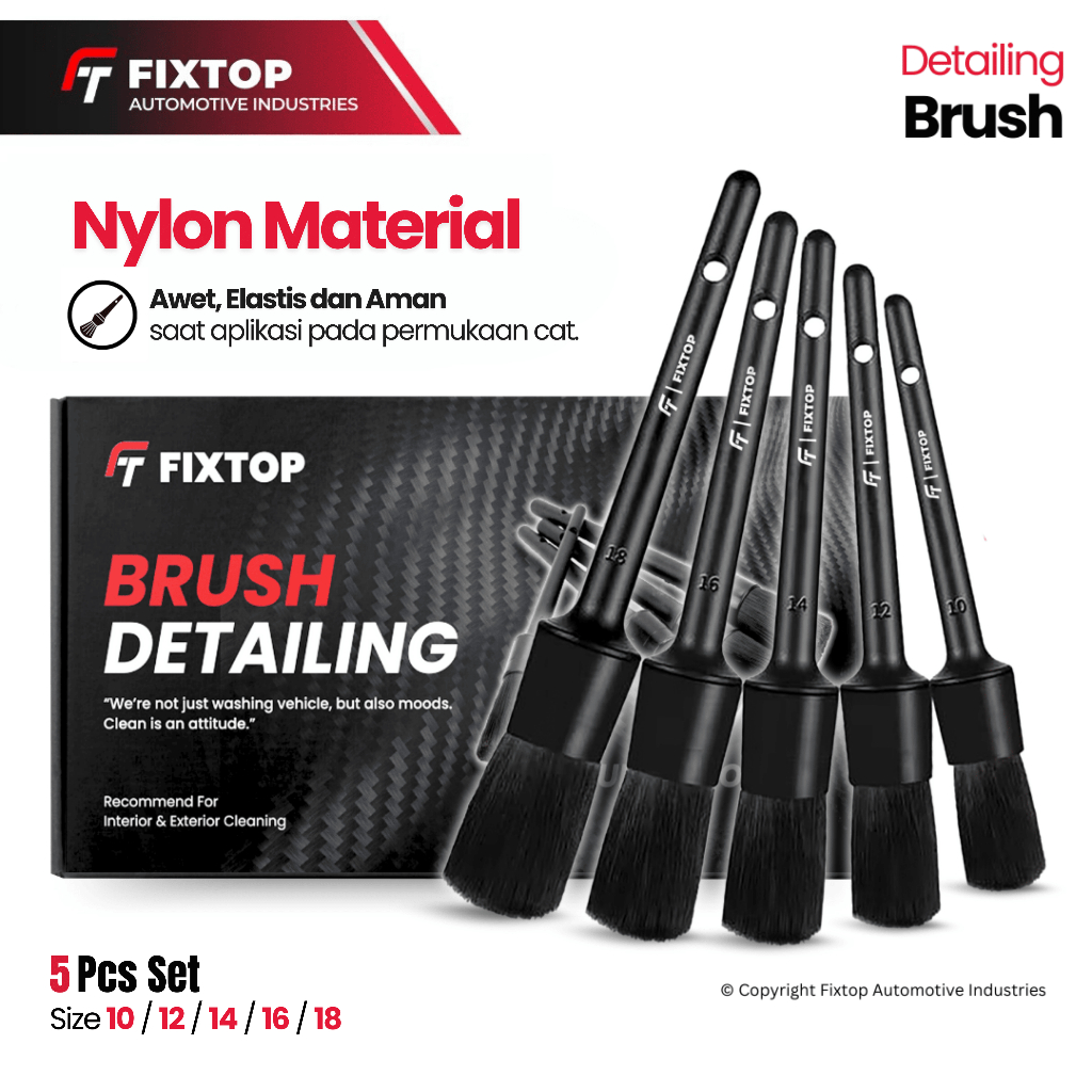Jual FIXTOP Brush Detailing 5 PCS Kuas Detailing Motor Mobil Sikat ...