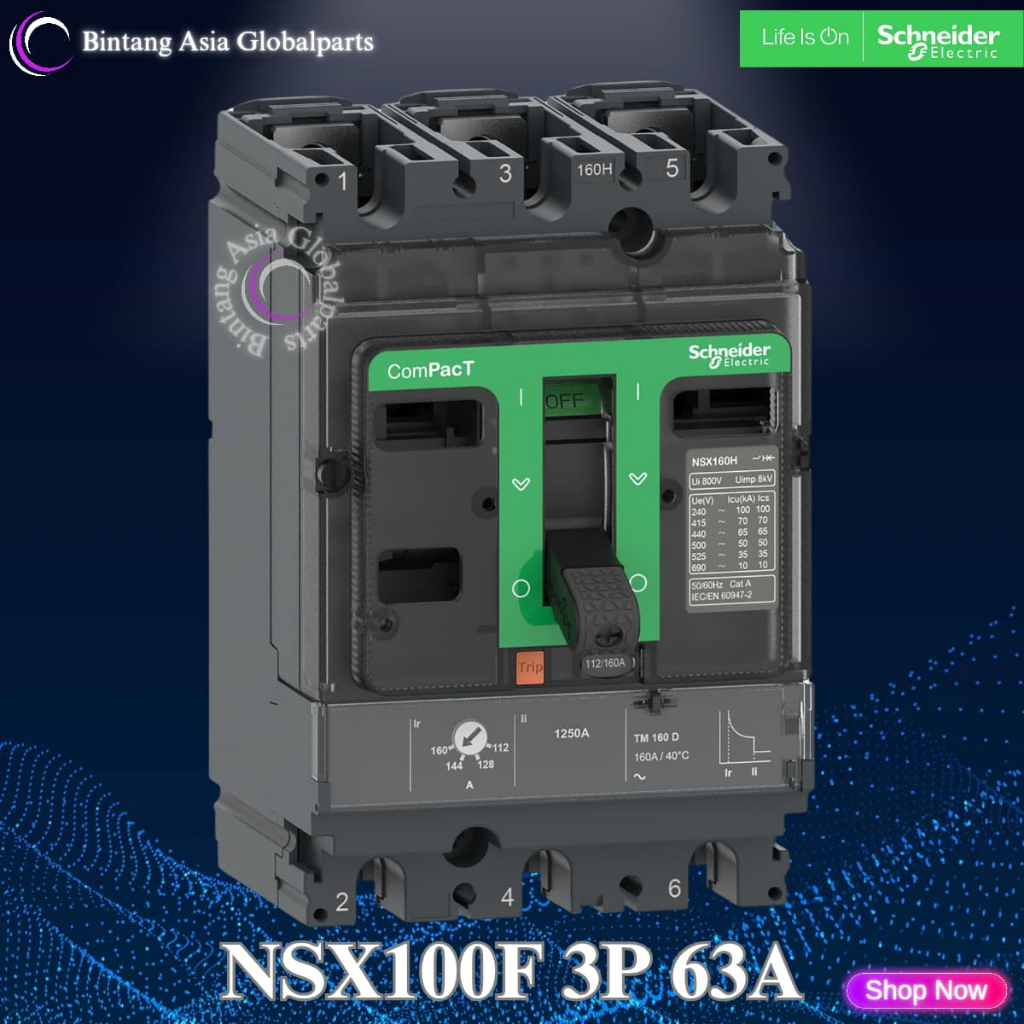 Jual MCCB 3 Phase 63 Ampere Schneider C10F3TM063 Original / MCCB 3p 63a 36kA NSX100F / Breaker 3 ...