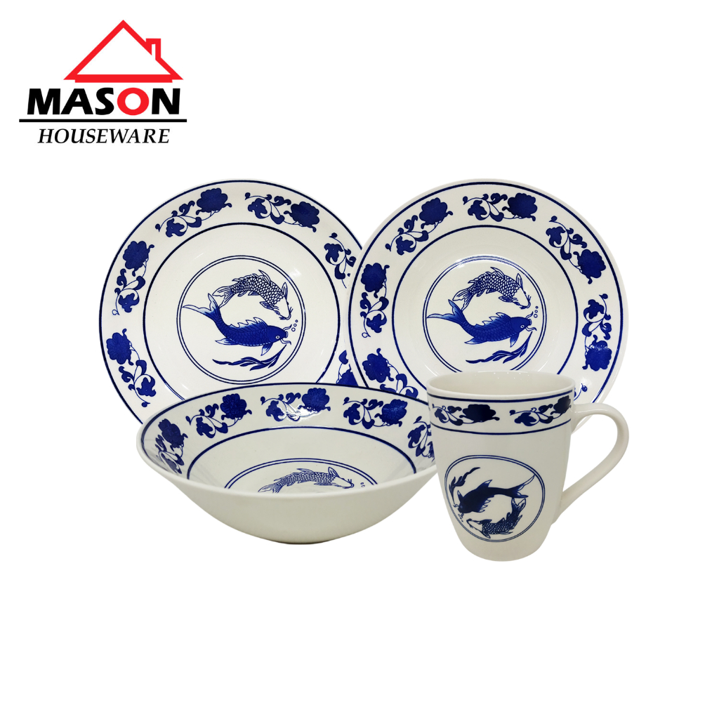 Jual MASON DINNER SET OF 4 PIRING MANGKOK MUG KERAMIK MOTIF BLUE FISH ...