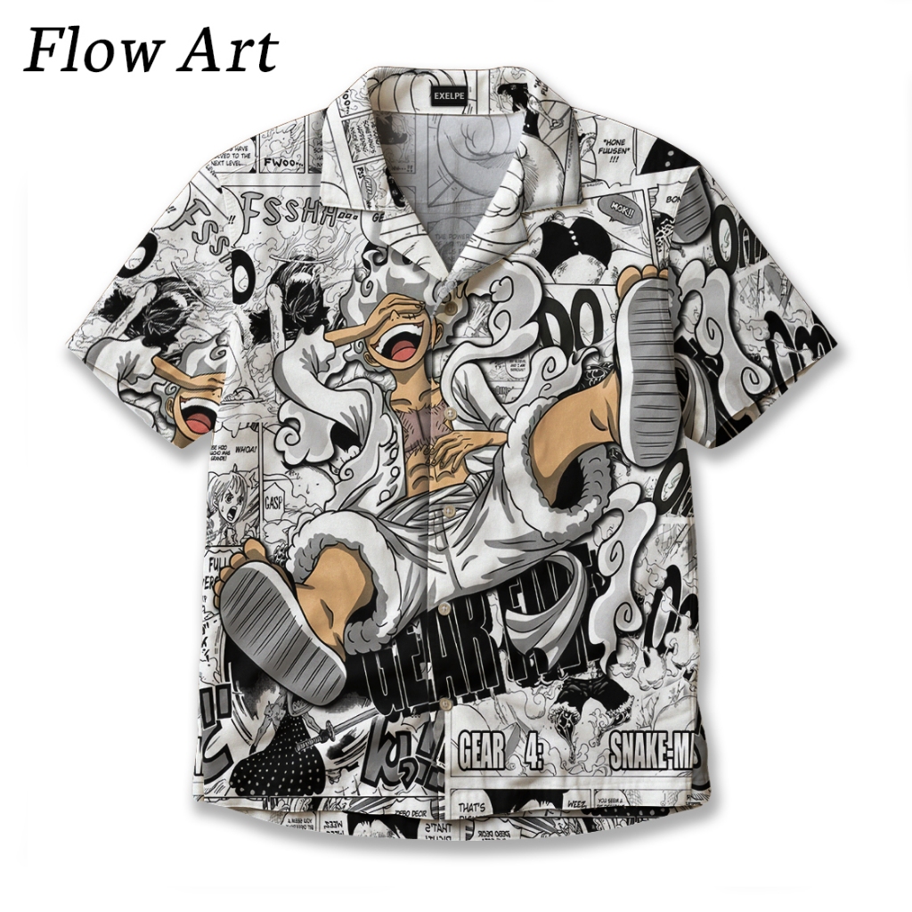 Jual FLOW ART Kemeja Putih Motif Komik Gear 5 – Kemeja Unisex Fullprint ...