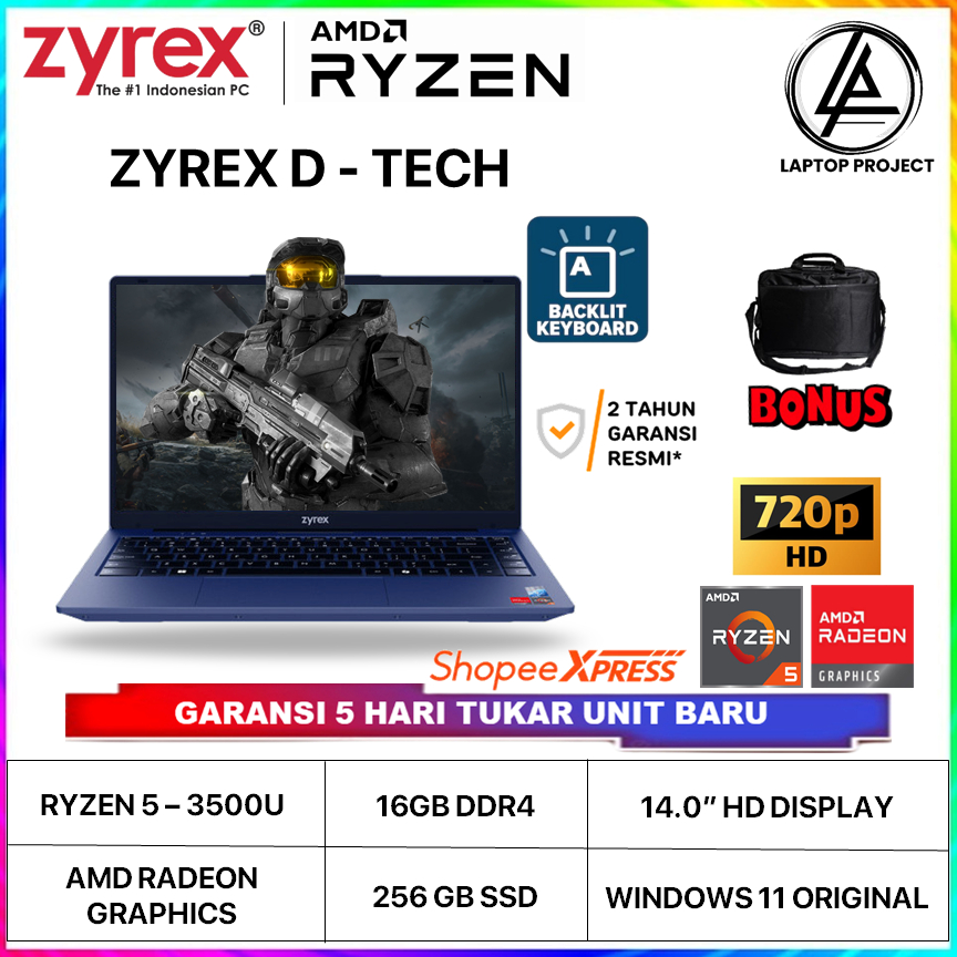 Jual Laptop ZYREX D-TECH Ryzen 5 3500U 16GB SSD 256GB 14" HD Win 11 Original | Shopee Indonesia