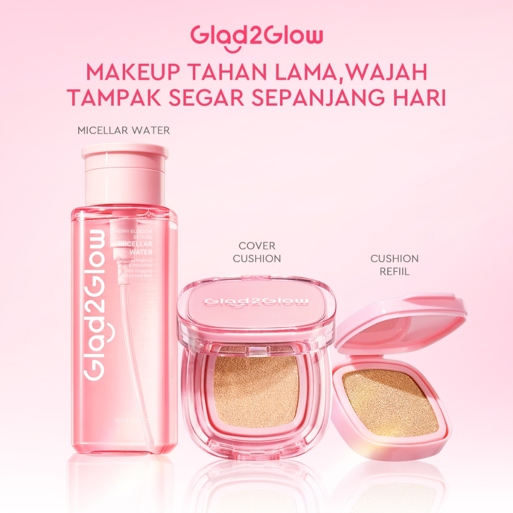 Jual Glad2Glow Set Makeup Lengkap 3in1 Micellar Water + Cushion ...