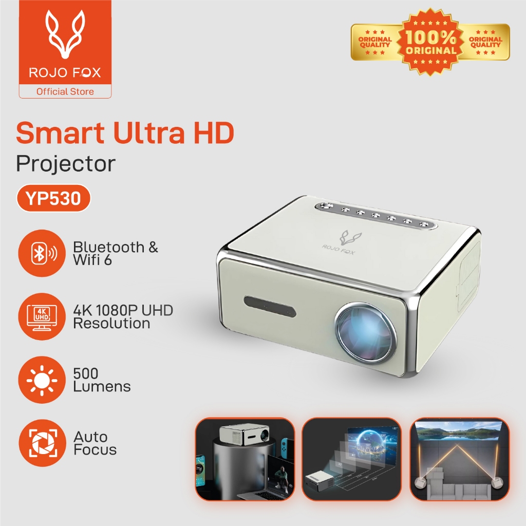 Jual ROJO FOX Android Smart Projector YP530 | 4K Full HD 1080P | Auto ...