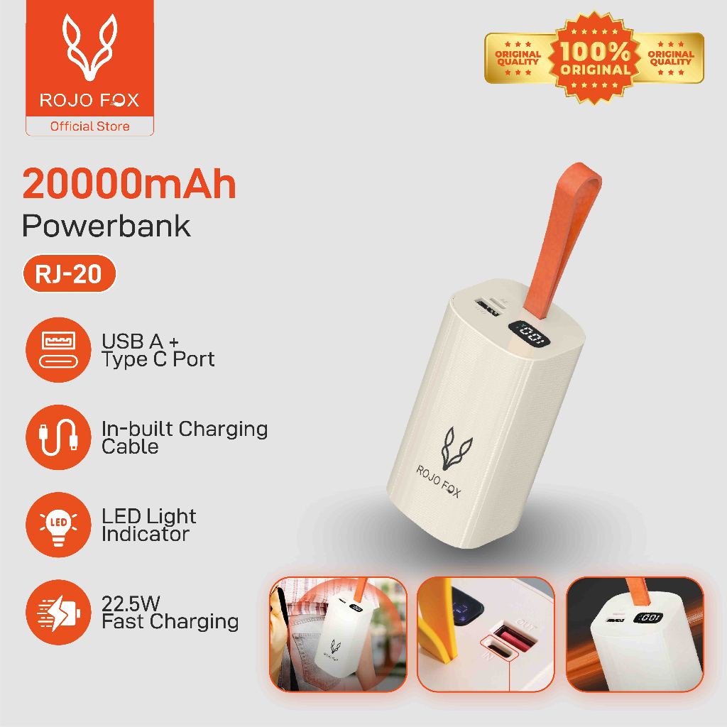 Jual ROJO FOX Powerbank 20000mAh RJ20 Mini Fast Charging | Type-C & USB ...